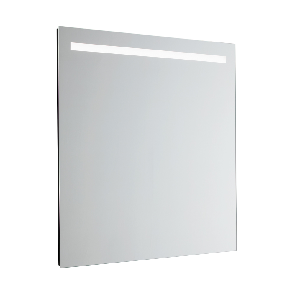 Tilting bathroom mirror, with integrated lighting system